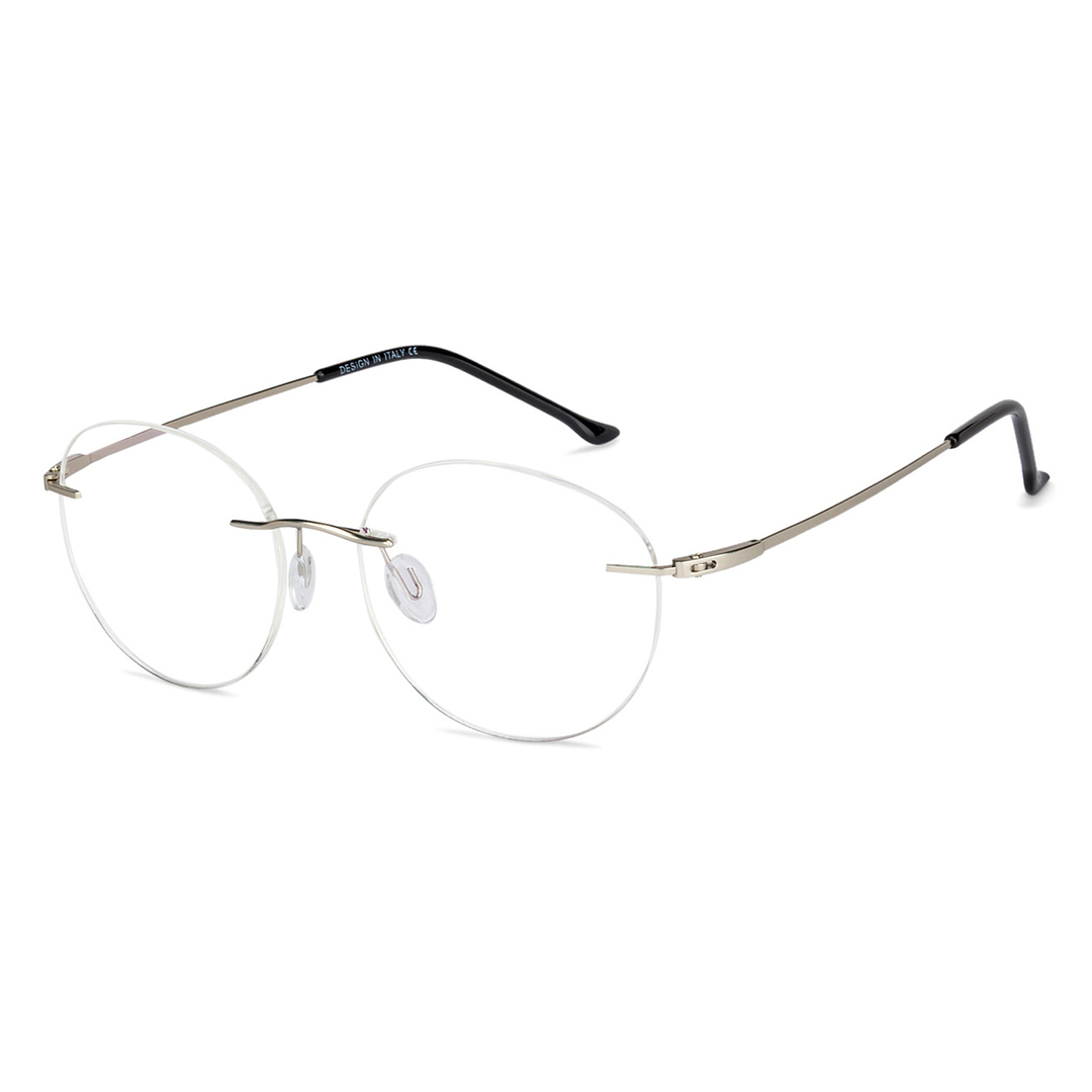 Buy Silver Black Rimless Round Eye Player SLEEK STEEL E002 Eyeglasses ...
