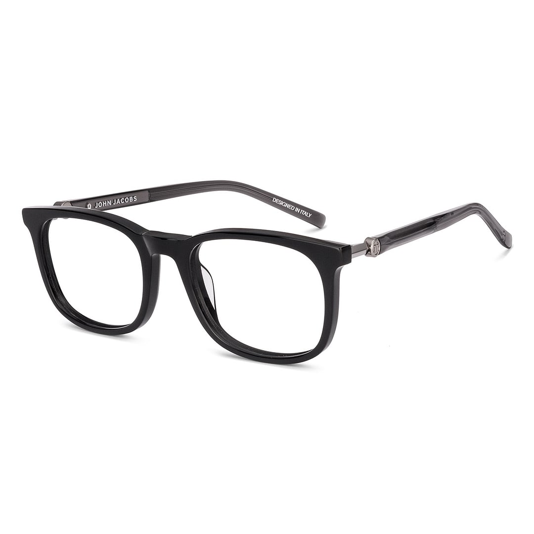 Black Grey Full Rim Square John Jacobs Rich Acetate JJ E70344 Eyeglasses