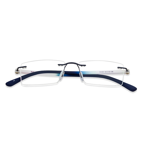 Buy Blue White Rimless Rectangle Bolt Air Essentials B-003 Eyeglasses ...