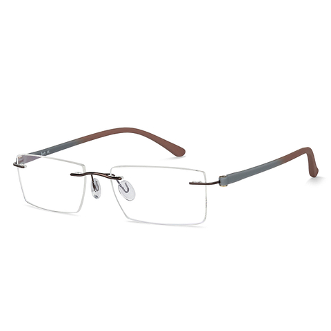 Buy Brown Grey Rimless Rectangle Bolt Air Fusion B-003 Eyeglasses at ...