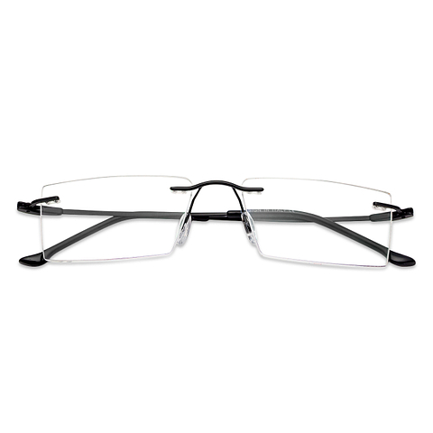 Black Rimless Rectangle Medium (Size-52) Eye Player SLEEK STEEL E003 ...