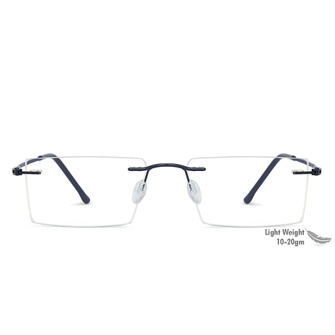 Buy Blue Rimless Rectangle Eye Player SLEEK STEEL E003 Eyeglasses at ...