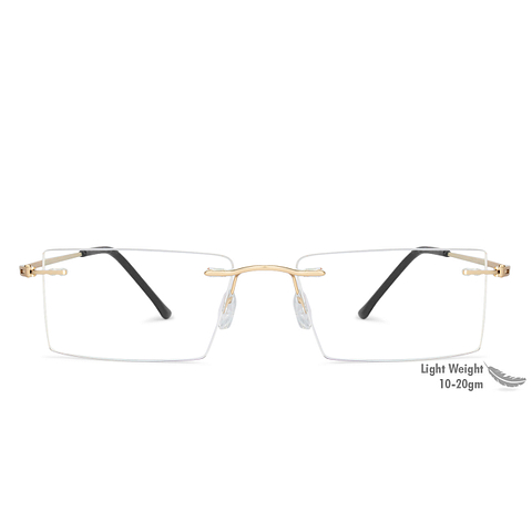 Buy Gold Brown Rimless Rectangle Eye Player SLEEK STEEL E003 Eyeglasses ...