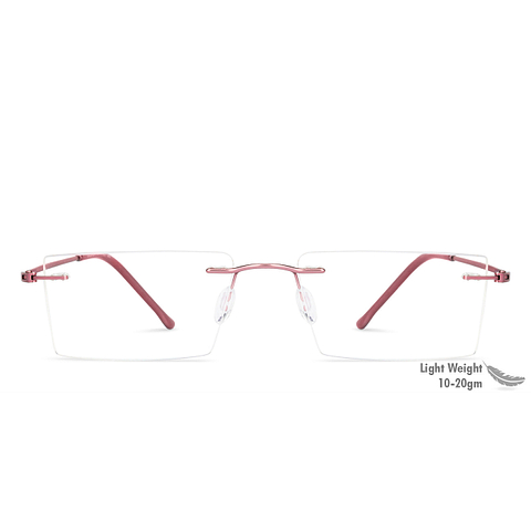 Pink Rimless Rectangle Medium (Size-52) Eye Player SLEEK STEEL E003 ...