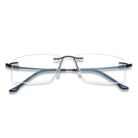 Buy Blue Rimless Rectangle Vincent Chase SLEEK STEEL E004 Eyeglasses at ...