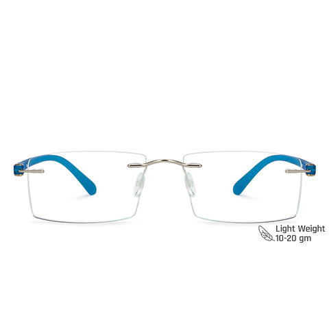 Buy Silver Blue Rimless Rectangle Hammer Air Fusion H-002 Eyeglasses at ...