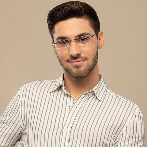 Gunmetal Sky Blue Rimless Rectangle Lenskart Air Essentials LA 0353-C32 ...