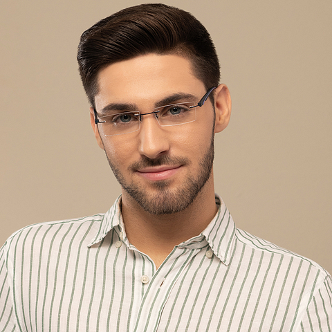 Matte Turkish Blue Rimless Rectangle Lenskart Air Essentials LA 2192 ...