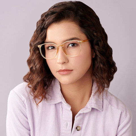 Buy Brown Transparent Gold Full Rim Hexagonal Lenskart Air Essentials ...