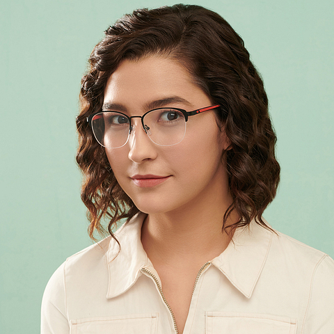 Black Red Half Rim Wayfarer Lenskart Air Fusion LA E12311-C1 Eyeglasses ...