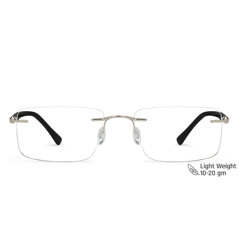 Buy Silver Black Rimless Rectangle Solid Air Fusion 001-C2 Eyeglasses ...
