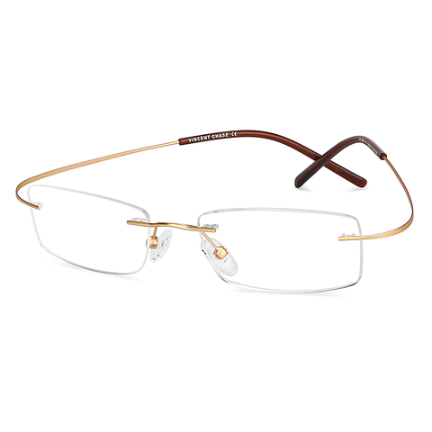 Buy Gold Brown Rimless Rectangle Vincent Chase Online SLEEK STEEL VC ...