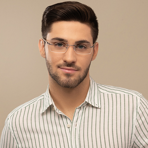 Gunmetal Brown Cream Rimless Rectangle Lenskart Air LA Air fusion VC ...