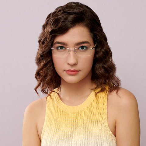 Gunmetal Brown Cream Rimless Rectangle Lenskart Air LA Air fusion VC ...