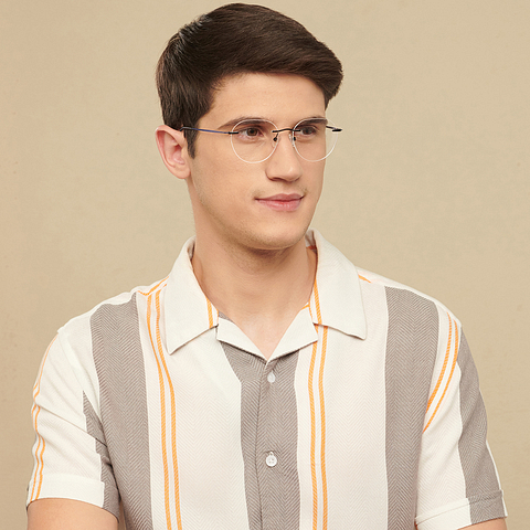 Buy Black Blue Black Rimless Geometric Vincent Chase SLEEK STEEL VC ...