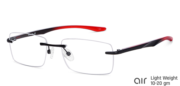 Black Red Rimless Rectangle Lenskart Air Air Essentials LA E12375-C1 ...