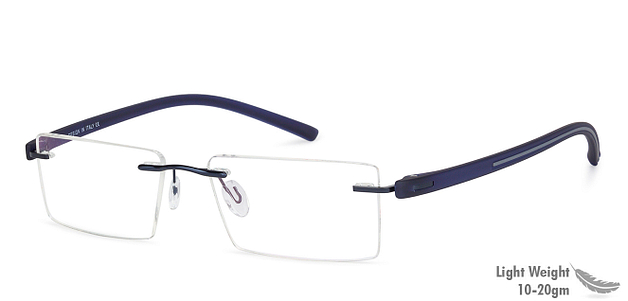 Blue Rimless Rectangle Vincent Chase Sleek Steel 158 -C2 Eyeglasses
